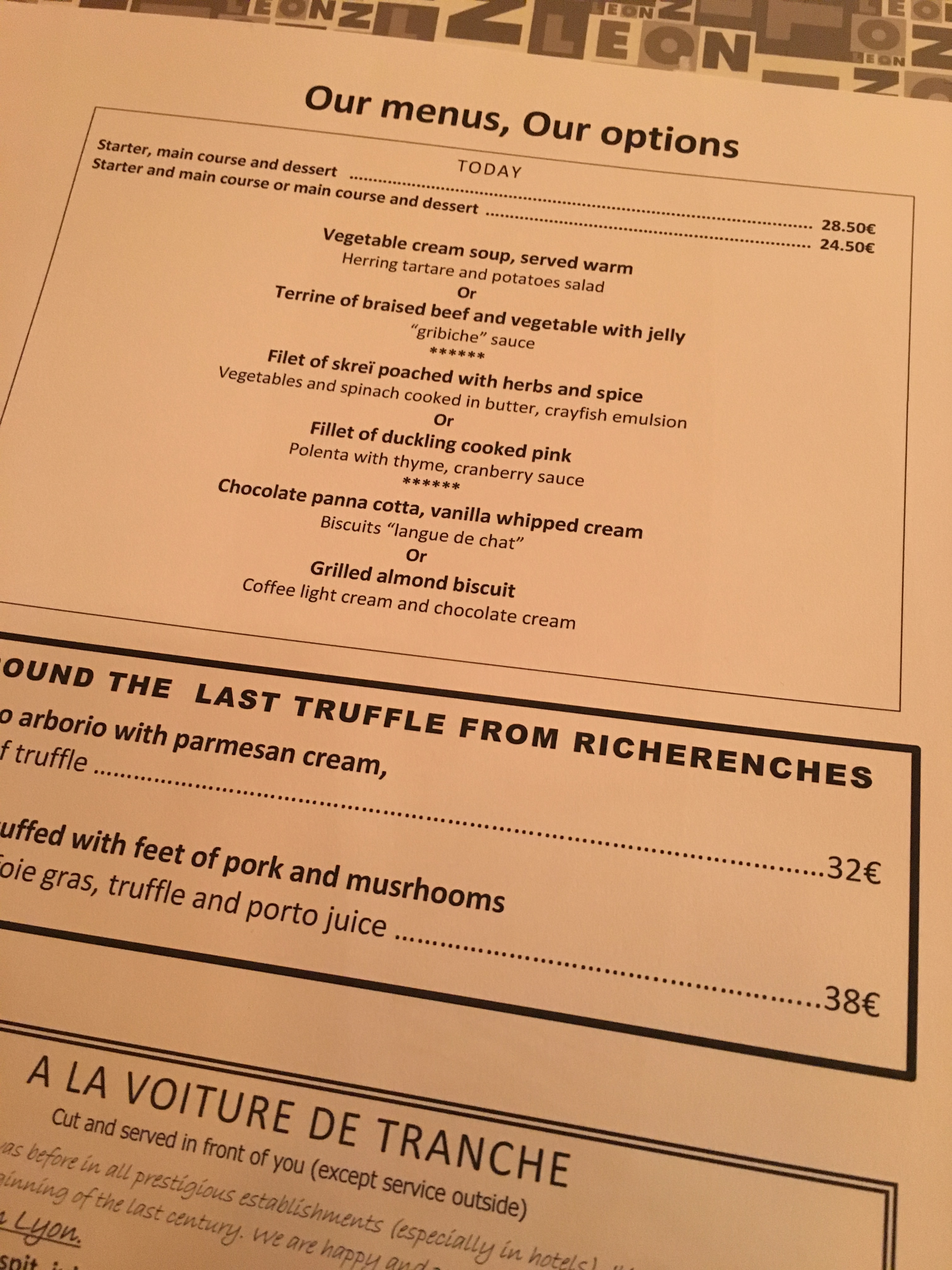 Leon de Lyon menu – longweekenders